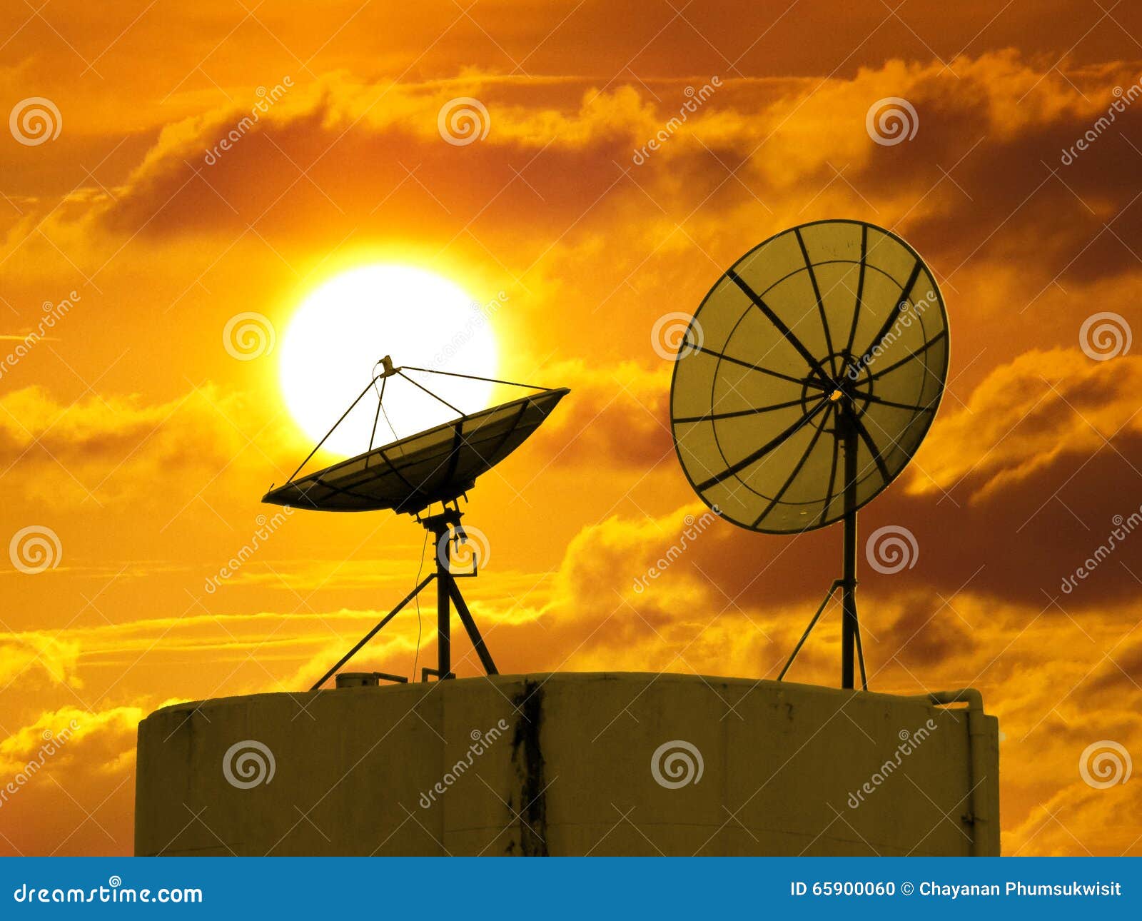 Two Satellite Disk in the Sky Stock Photo - Image of cable, evening ...
