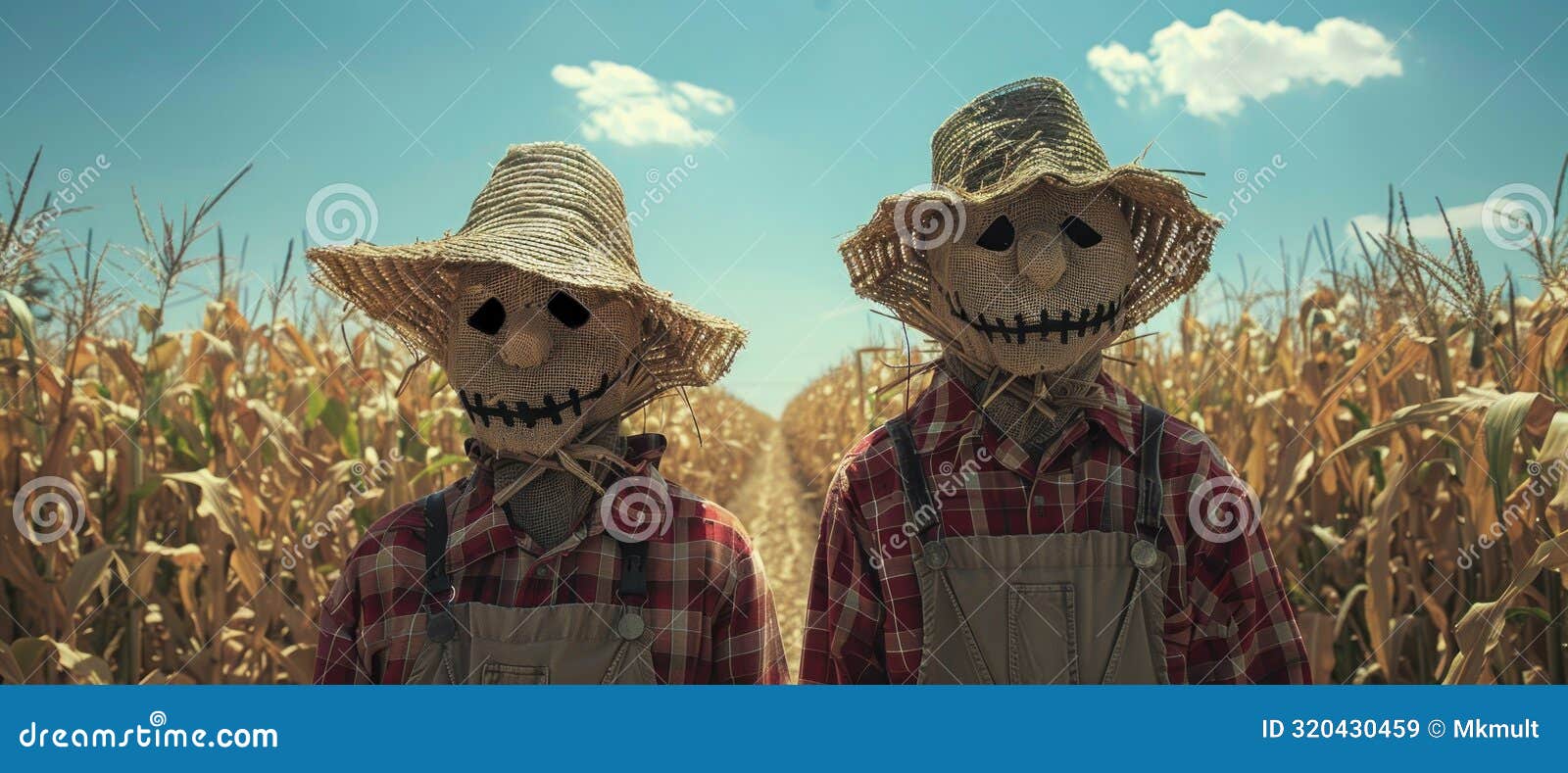 Two Scarecrows Standing in a Cornfield Stock Image - Image of harvest ...