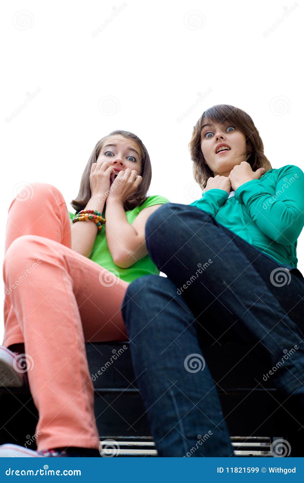 Two scared beautiful girls stock image. Image of blue - 11821599