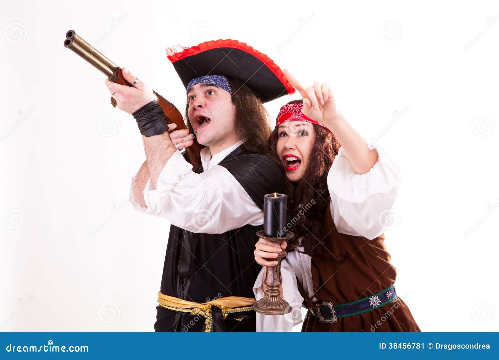 Two Scared Pirates on White Background Stock Image - Image of black ...