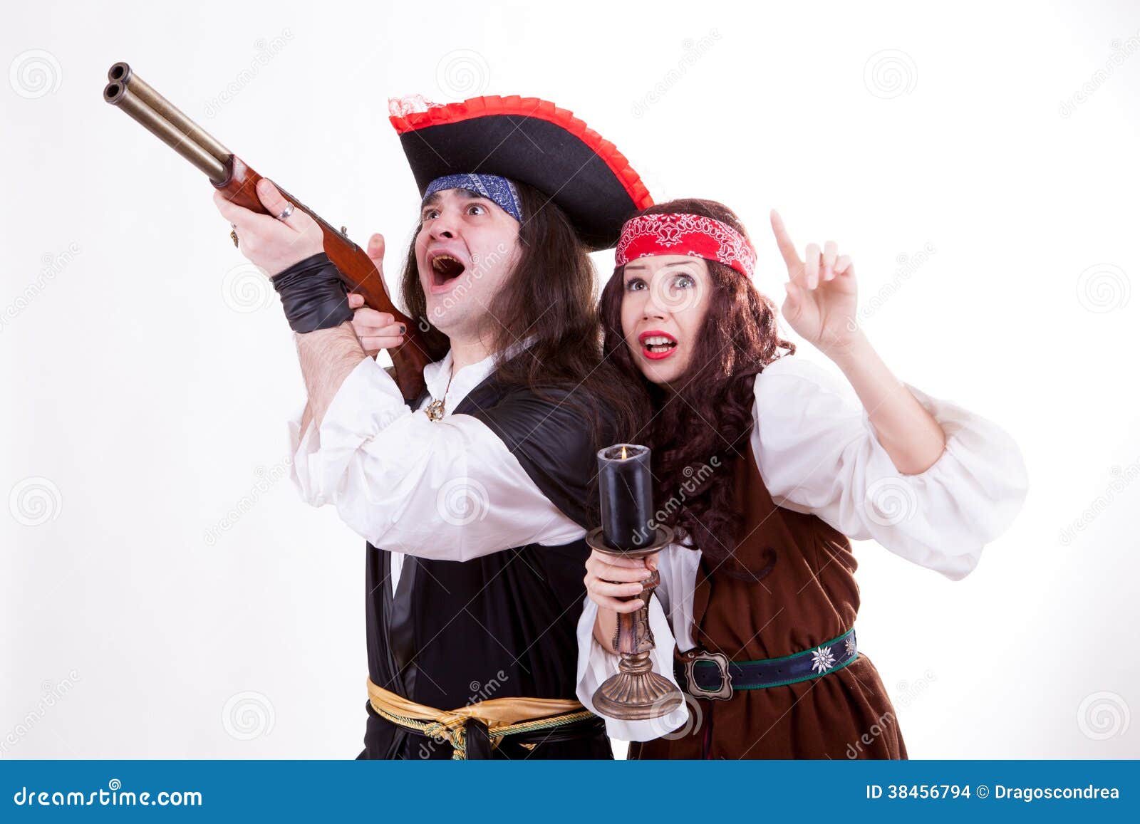 Two Scared Pirates on White Background Stock Photo - Image of caribbean ...