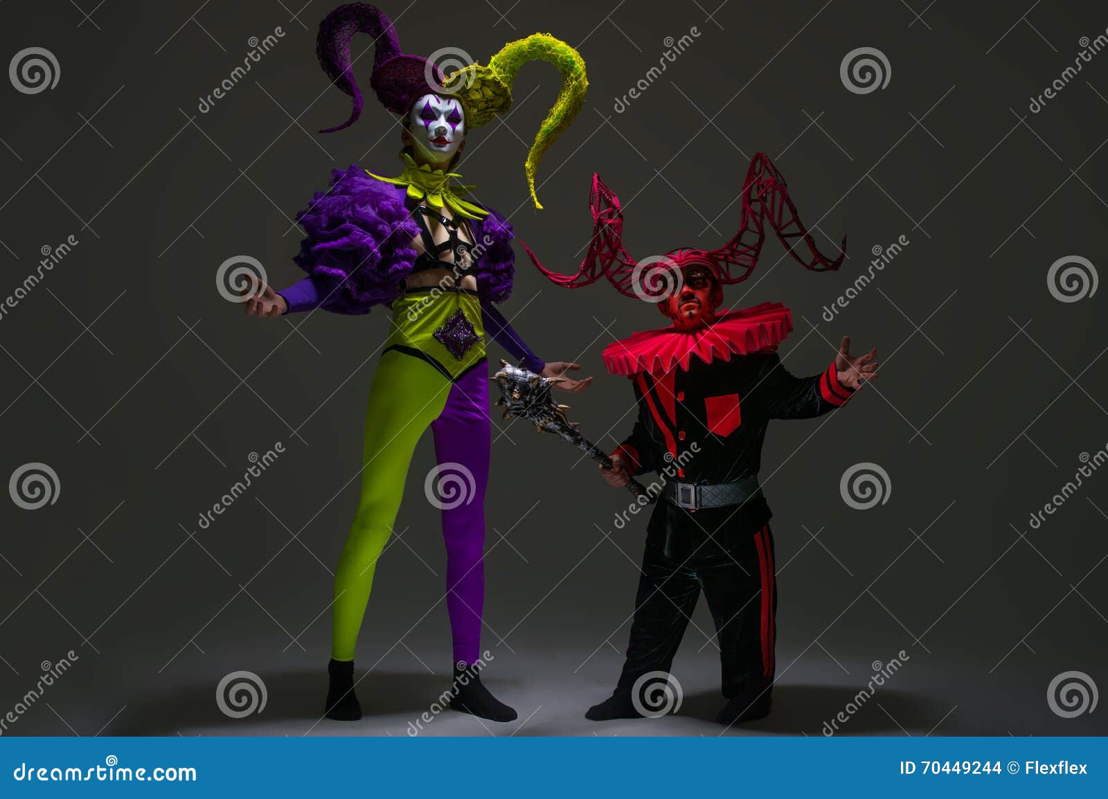 Two Scary Evil Colorful Clowns Stock Photo - Image of violet, green ...