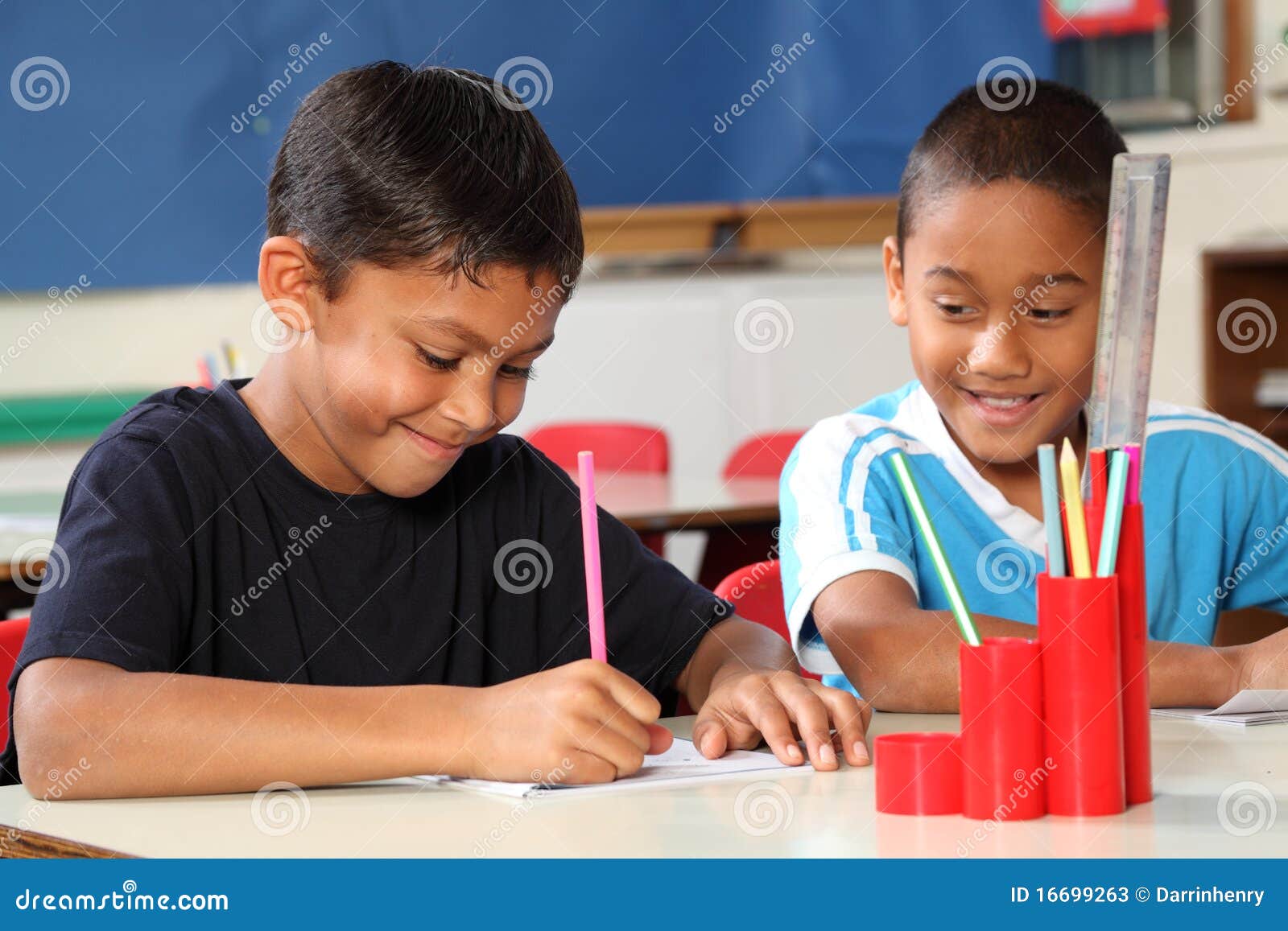 Two School Boys Enjoying Their Learning in Class Stock Image - Image of ...