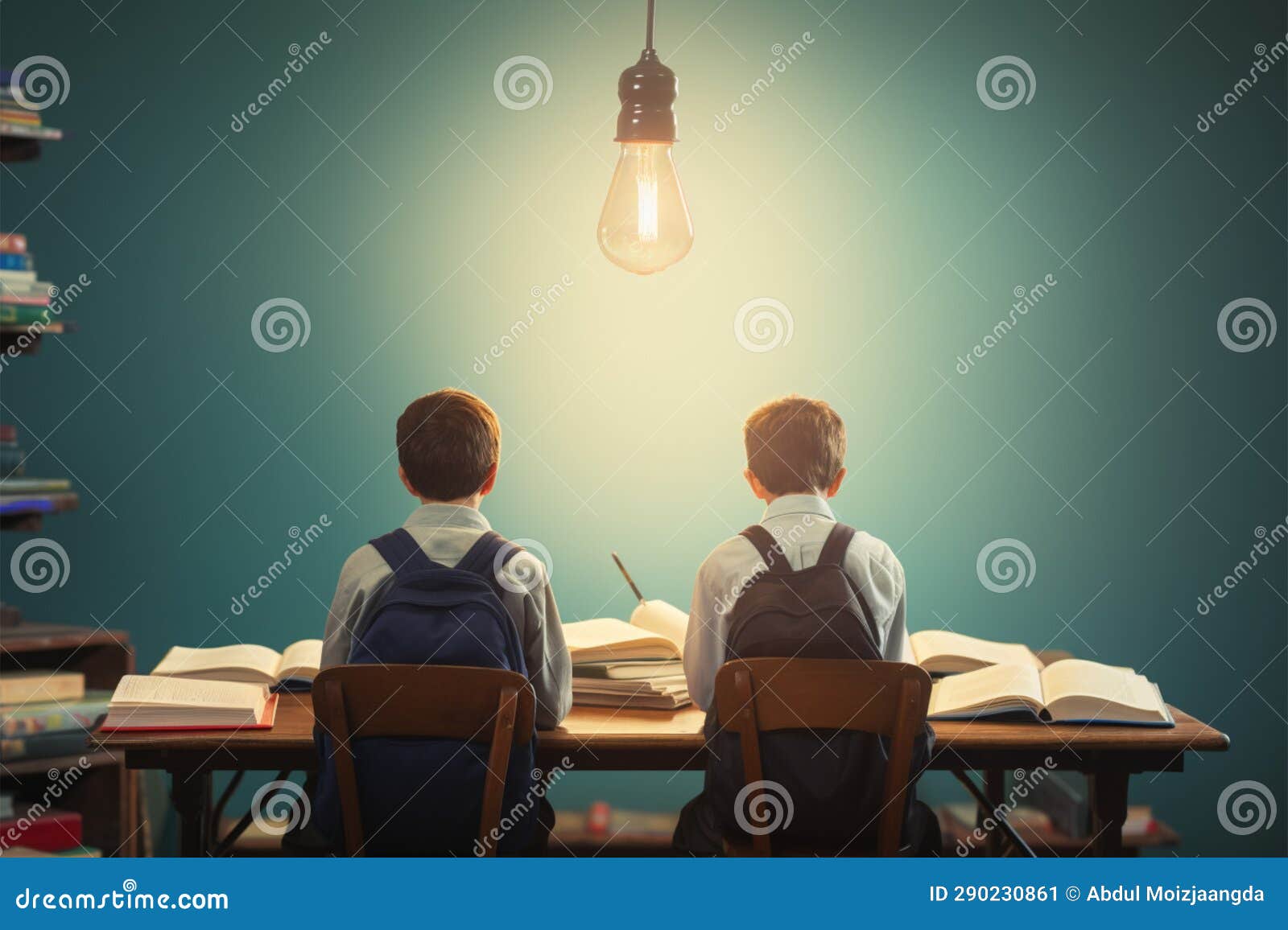 Two Schoolboys from Behind, Engaged in a Classroom Lesson Together ...