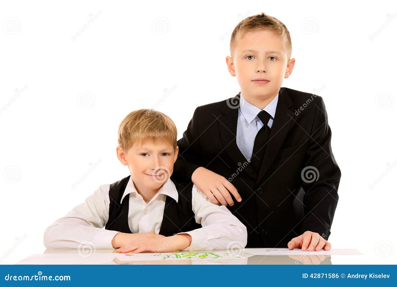 Two schoolboys stock photo. Image of lesson, crayons - 42871586
