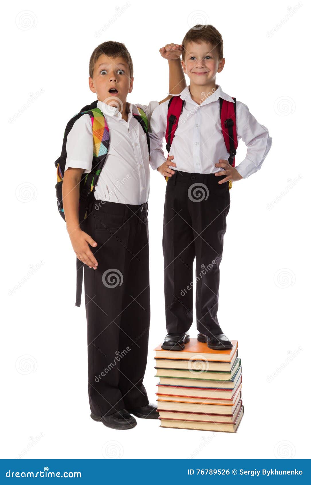 Two Schoolboys Standing with Pile of Books Stock Photo - Image of ...
