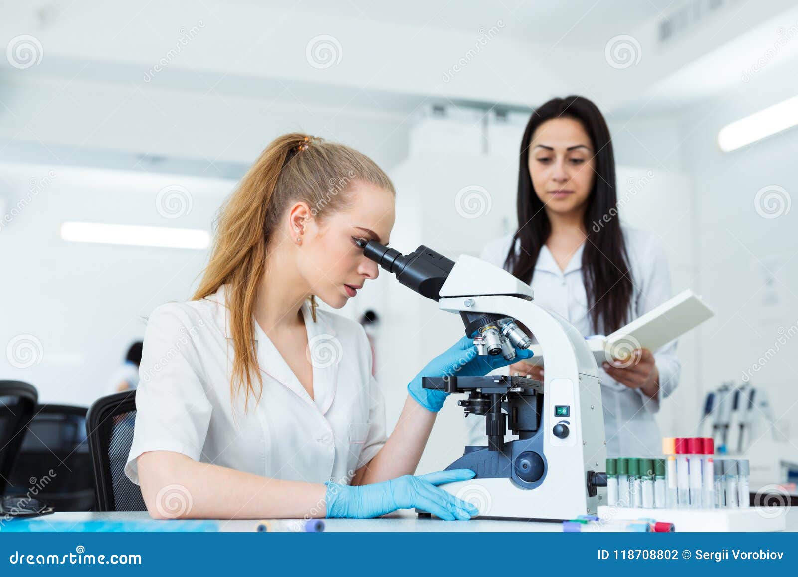 Two Scientists Conducting Research in a Lab Environment Stock Photo ...