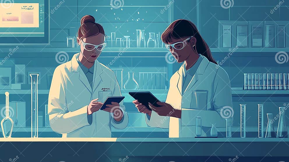 Two Scientists in Lab Research Teamwork Science Technology Discovery ...