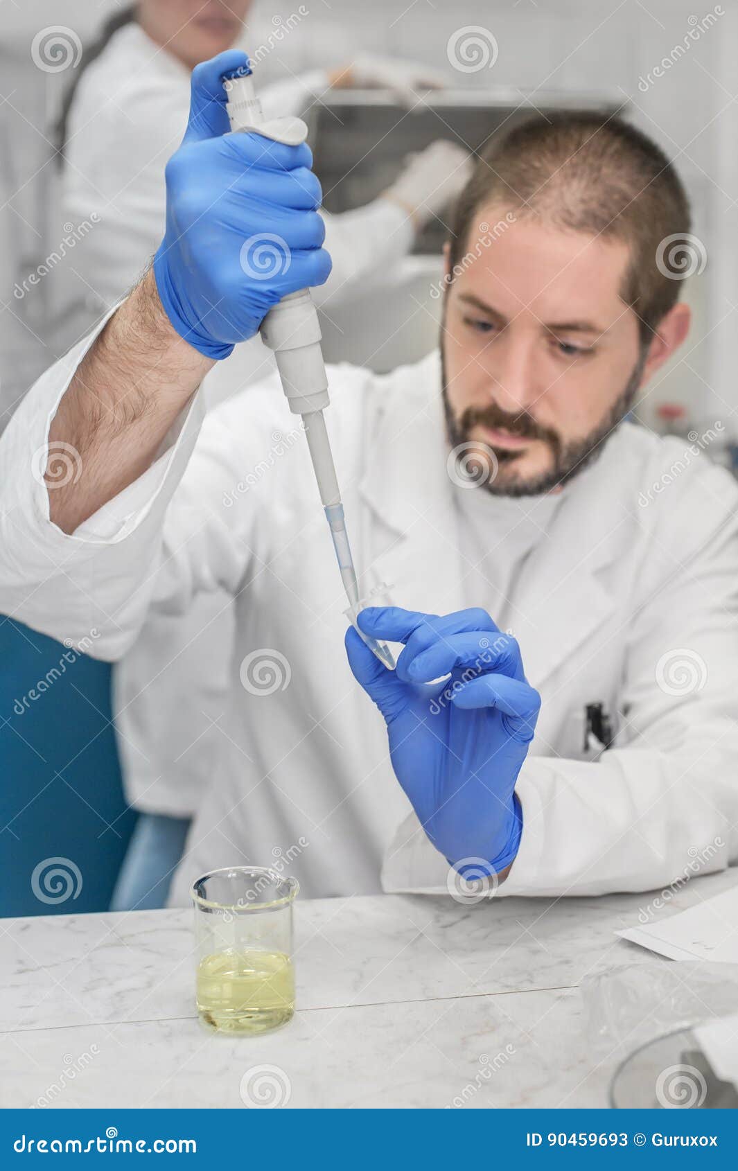 Two Scientists in the Laboratory Filling Test Tubes with Pipette Stock ...