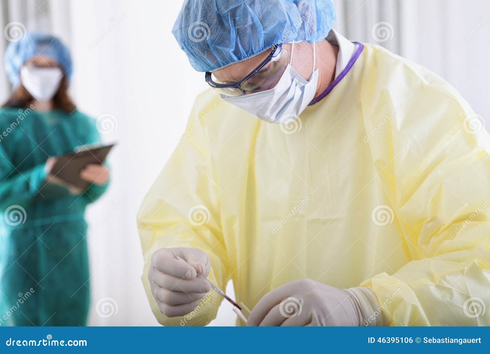 Two Scientists in Protective Gear Working in Lab Stock Photo - Image of ...