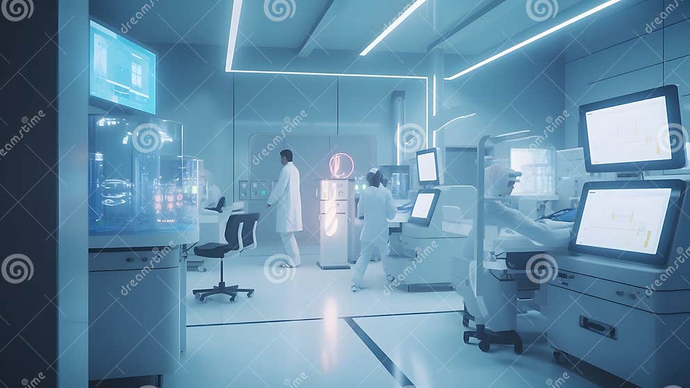 Two Scientists in Protective Labcoats Working in Bio Laboratory, Neural ...