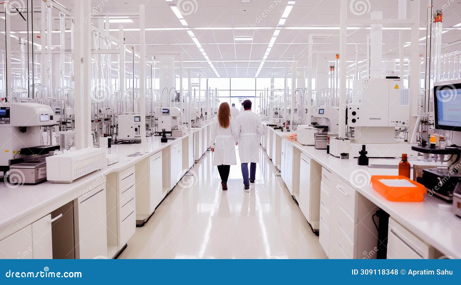Two Scientists Walking Around a Lab with Lots of Cool Stuff. Stock ...