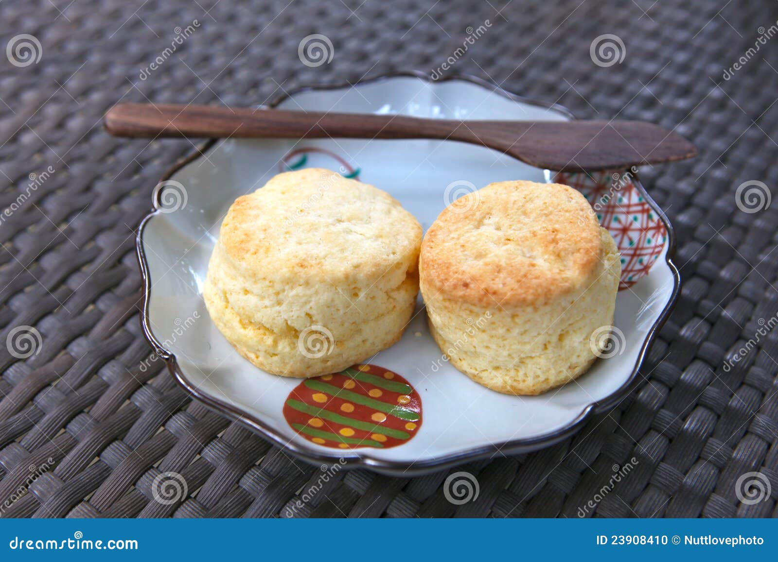 Two Scones with Wooden Knife Stock Photo - Image of single, break: 23908410