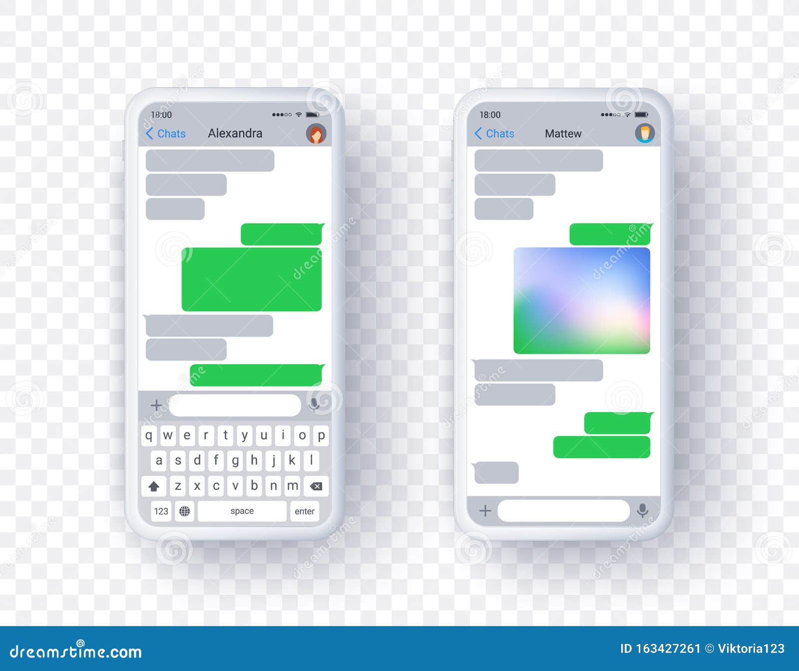 Two Screen of Text App for Mobile Phone, Messenger Concept in Light ...