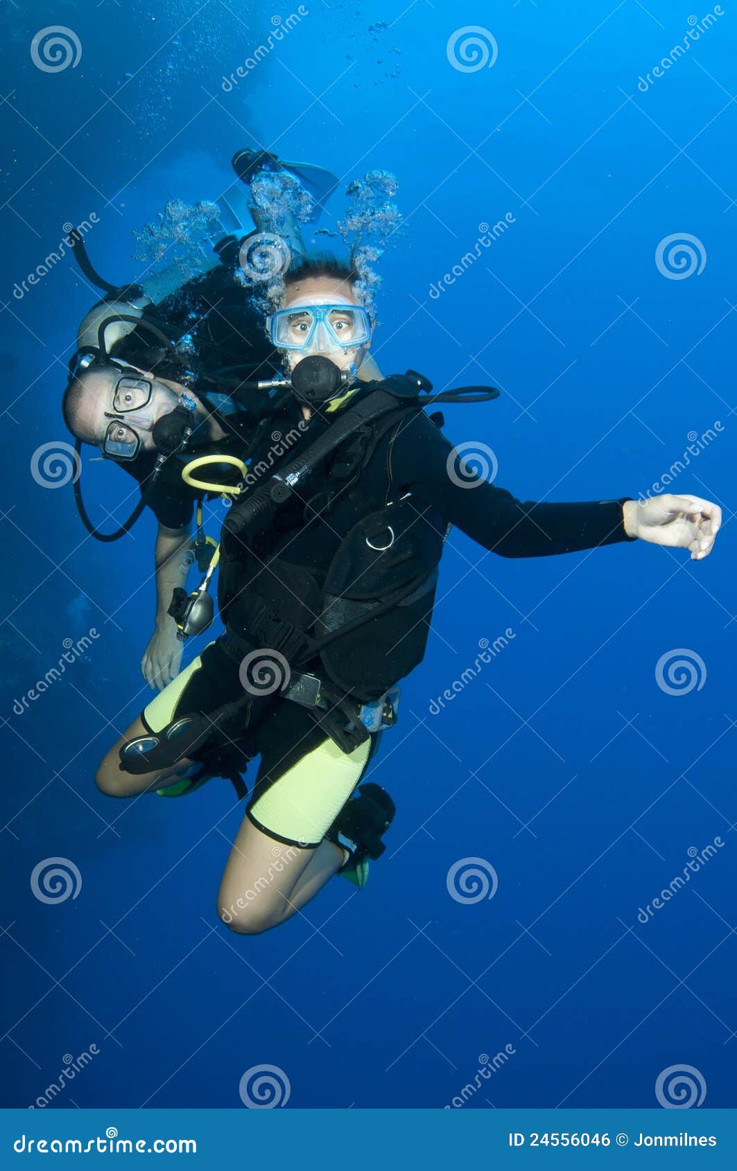 Two Scuba Divers Enjoy a Happy Dive Together Stock Photo - Image of ...