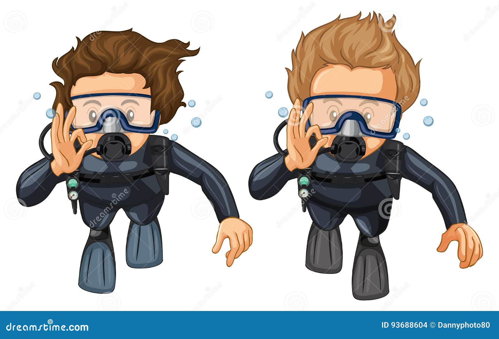 Scuba Divers On The Seabed Explore An Ancient Sunken Boat - Vector ...