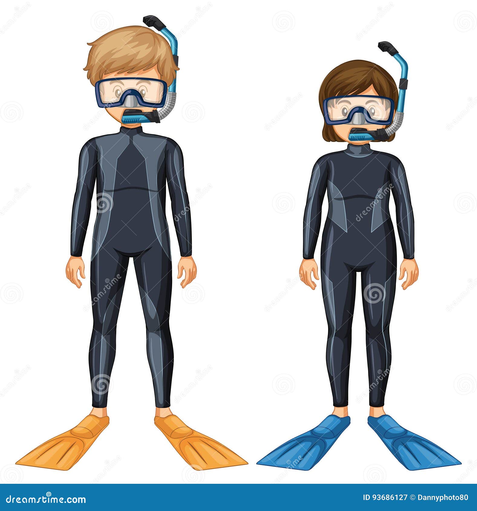 Two Scuba Divers with Mask and Fin Stock Vector - Illustration of ...