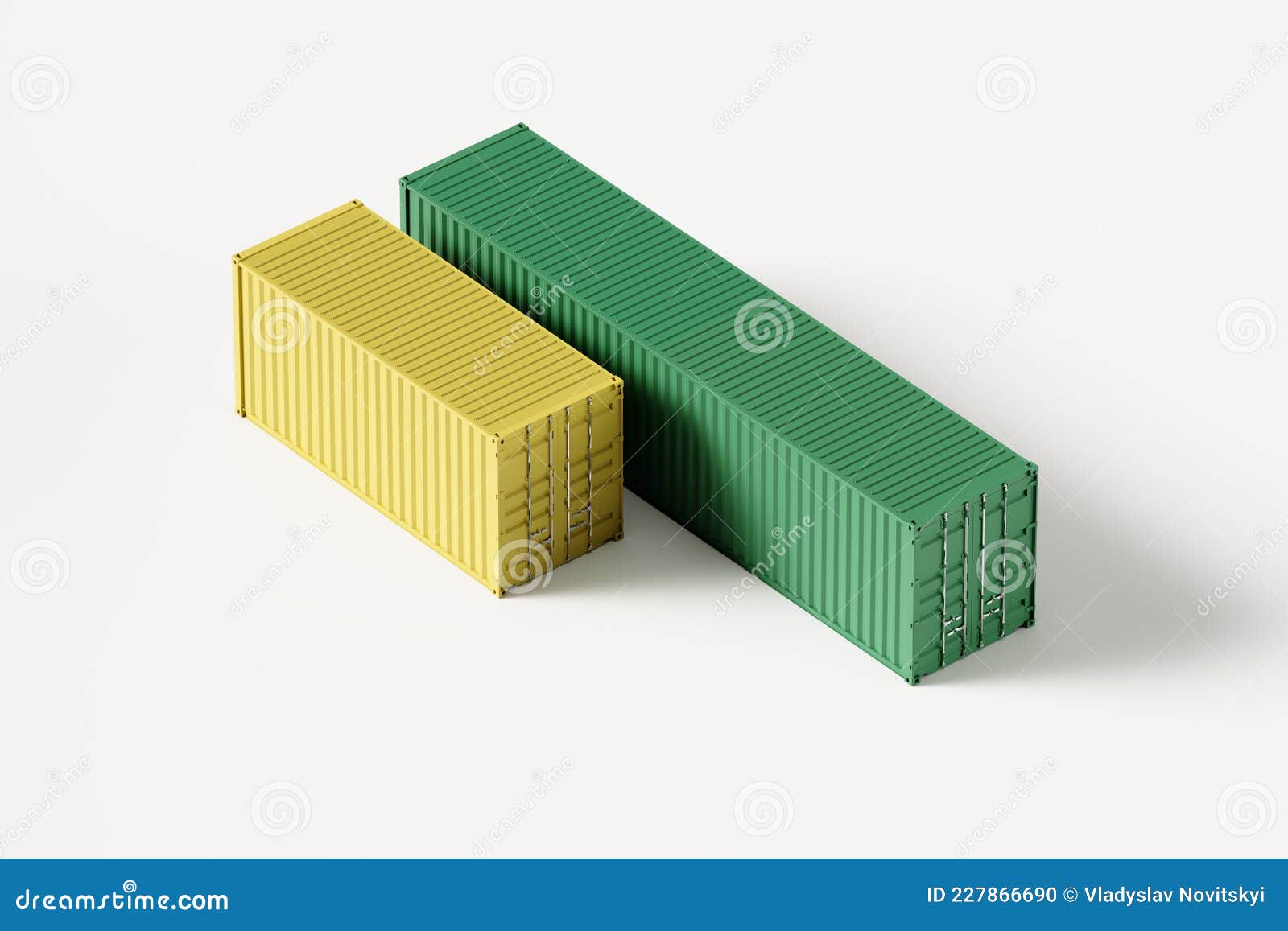 Two Sea Containers of Different Sizes and Colors, Isolated on a White ...