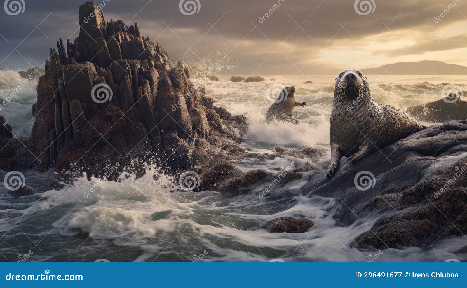 Two Seal Relax on a Rocky Outcropping. Generative AI Stock Illustration ...
