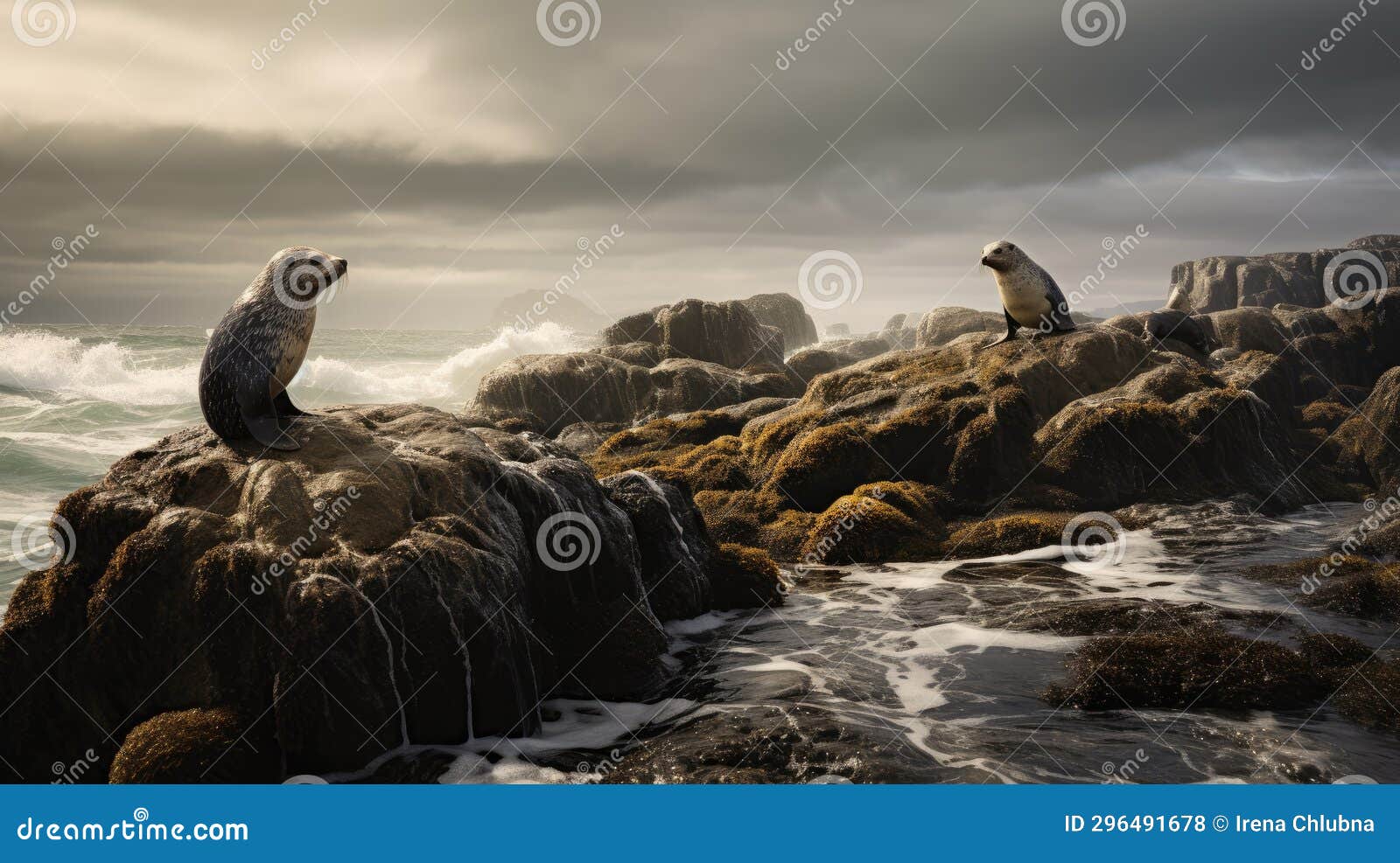Two Seal Relax on a Rocky Outcropping. Generative AI Stock Illustration ...