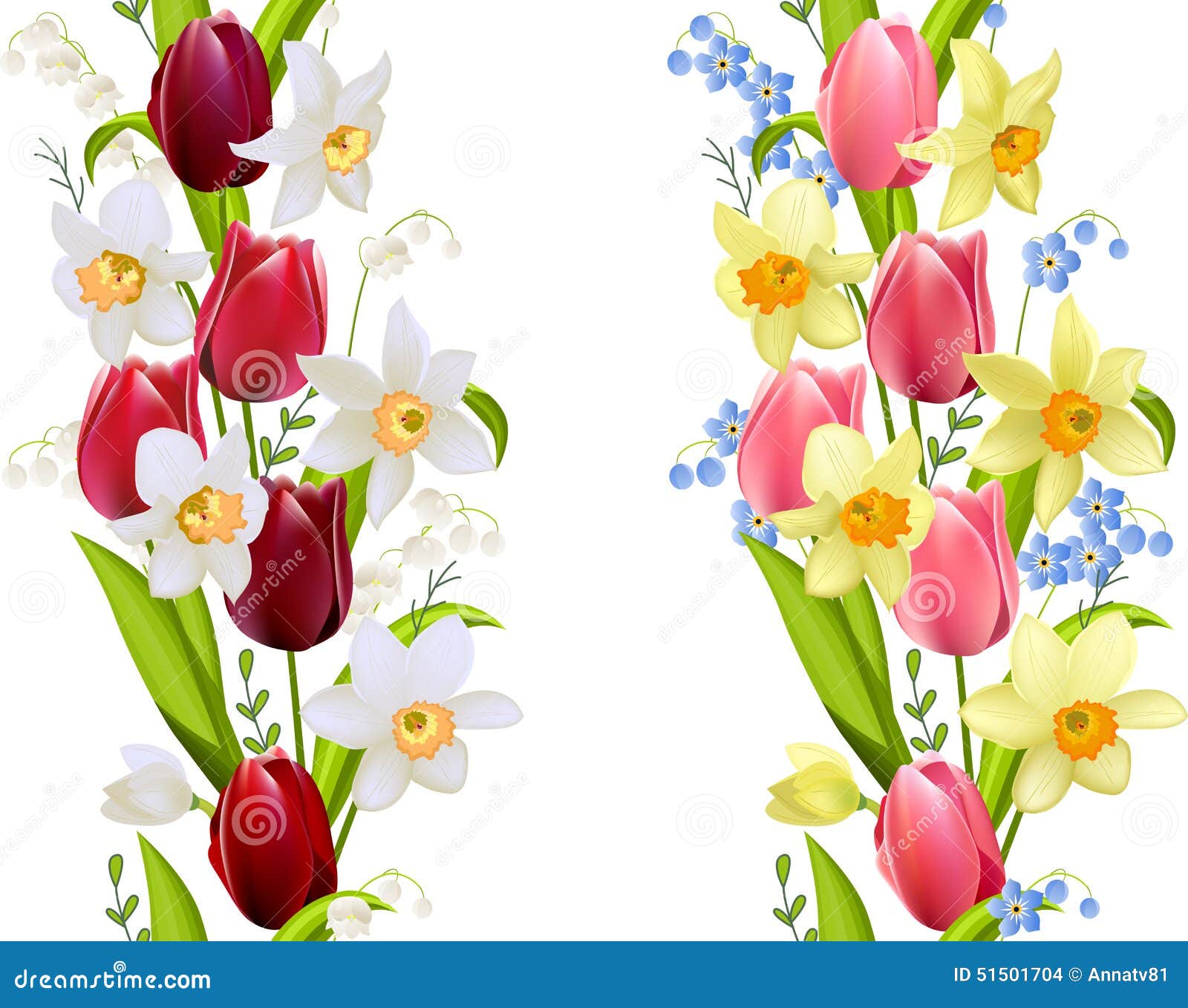 Two Seamless Borders with Spring Flowers Stock Vector - Illustration of ...