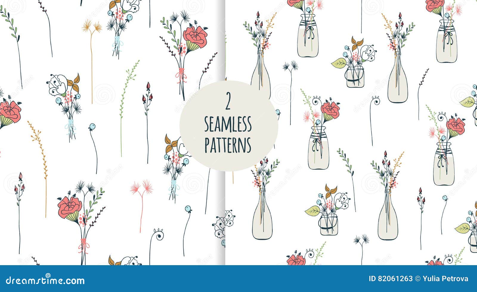 Two Seamless Pattern with Thin Long Flowers. Stock Vector ...