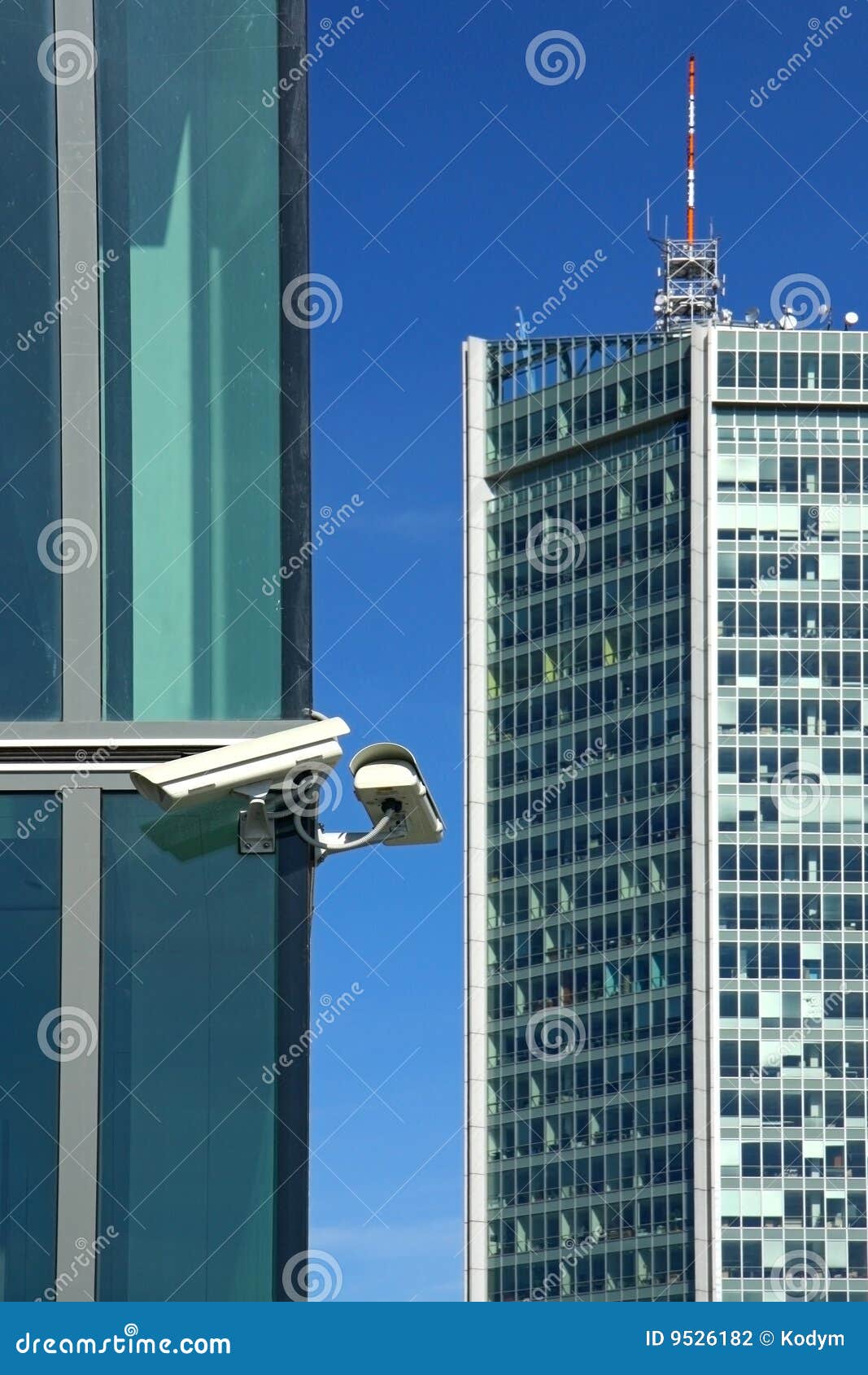 Two Sec Cameras on Glass Facade Stock Photo - Image of monitor ...