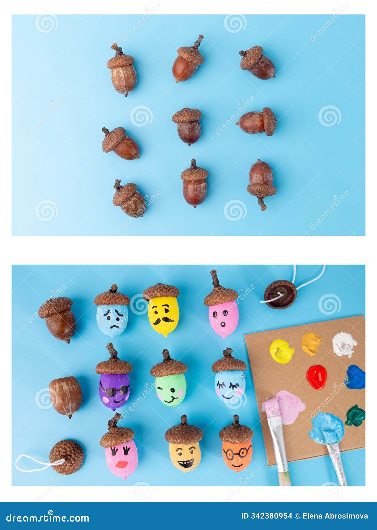 Two Sections Kids Tutorial Instruction on Light Blue Background. Top ...