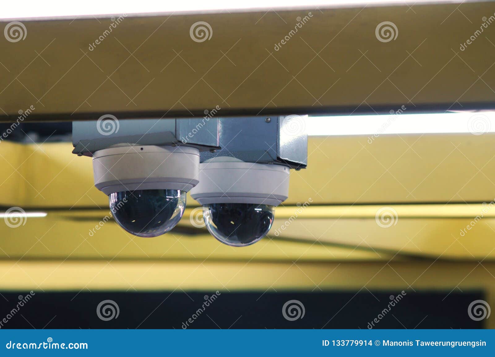 Two Security Cameras Dome Type Install on the Ceiling Stock Photo ...