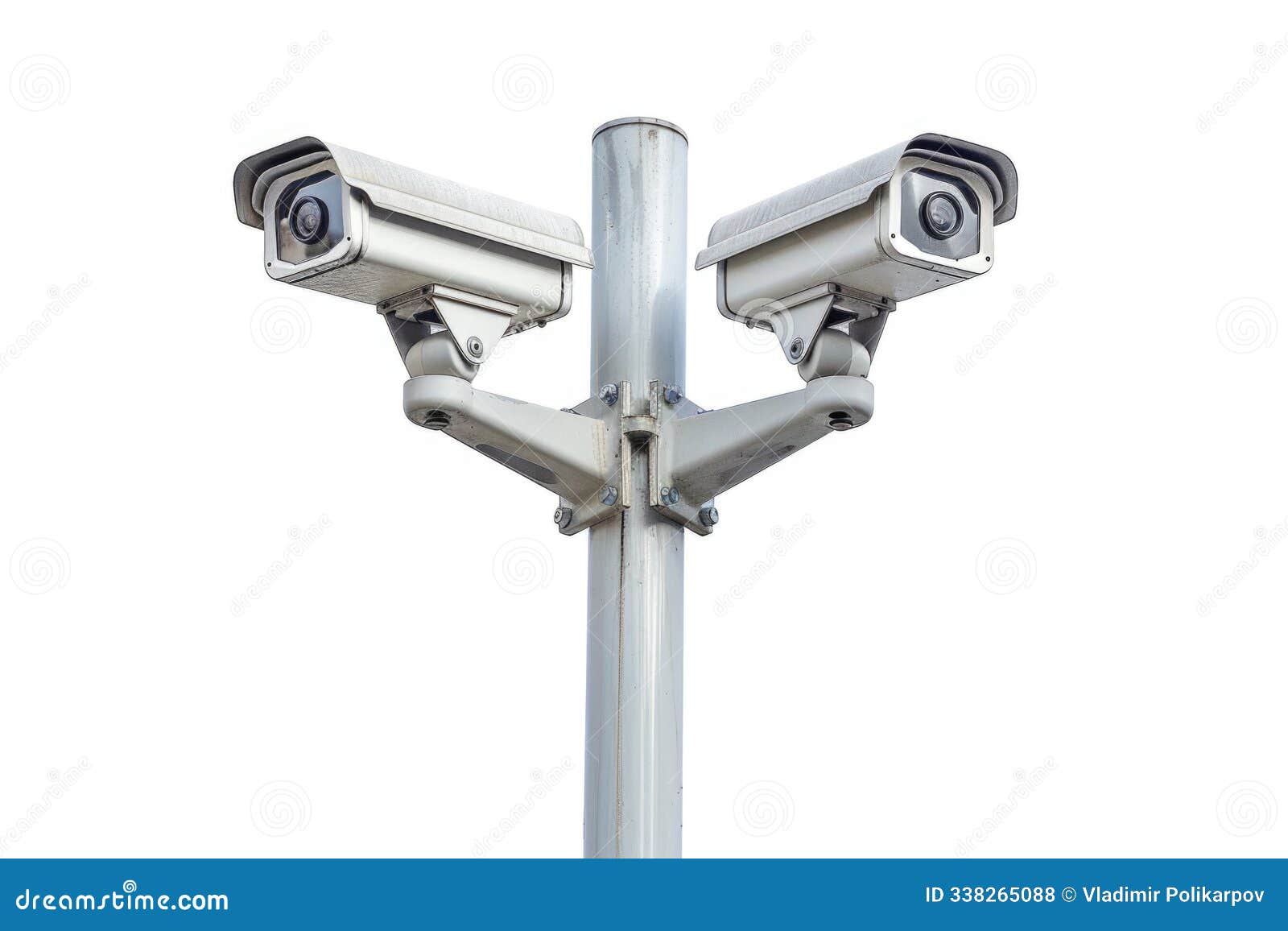 Two Security Cameras Mounted on a Metal Pole Stock Photo - Image of ...