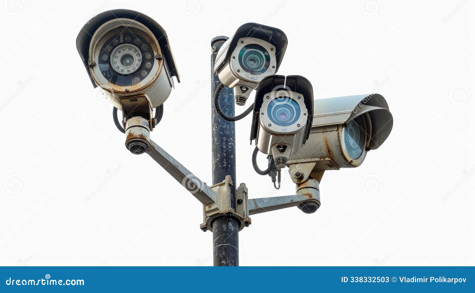 Two Security Cameras Mounted on a Pole for Monitoring an Area Stock ...