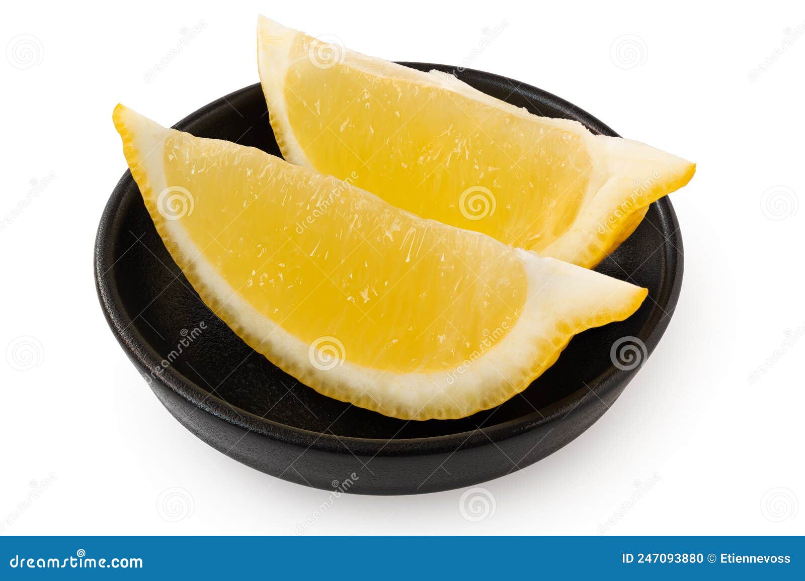 Two Segments of Fresh Lemon in Black Dish Stock Photo - Image of ...