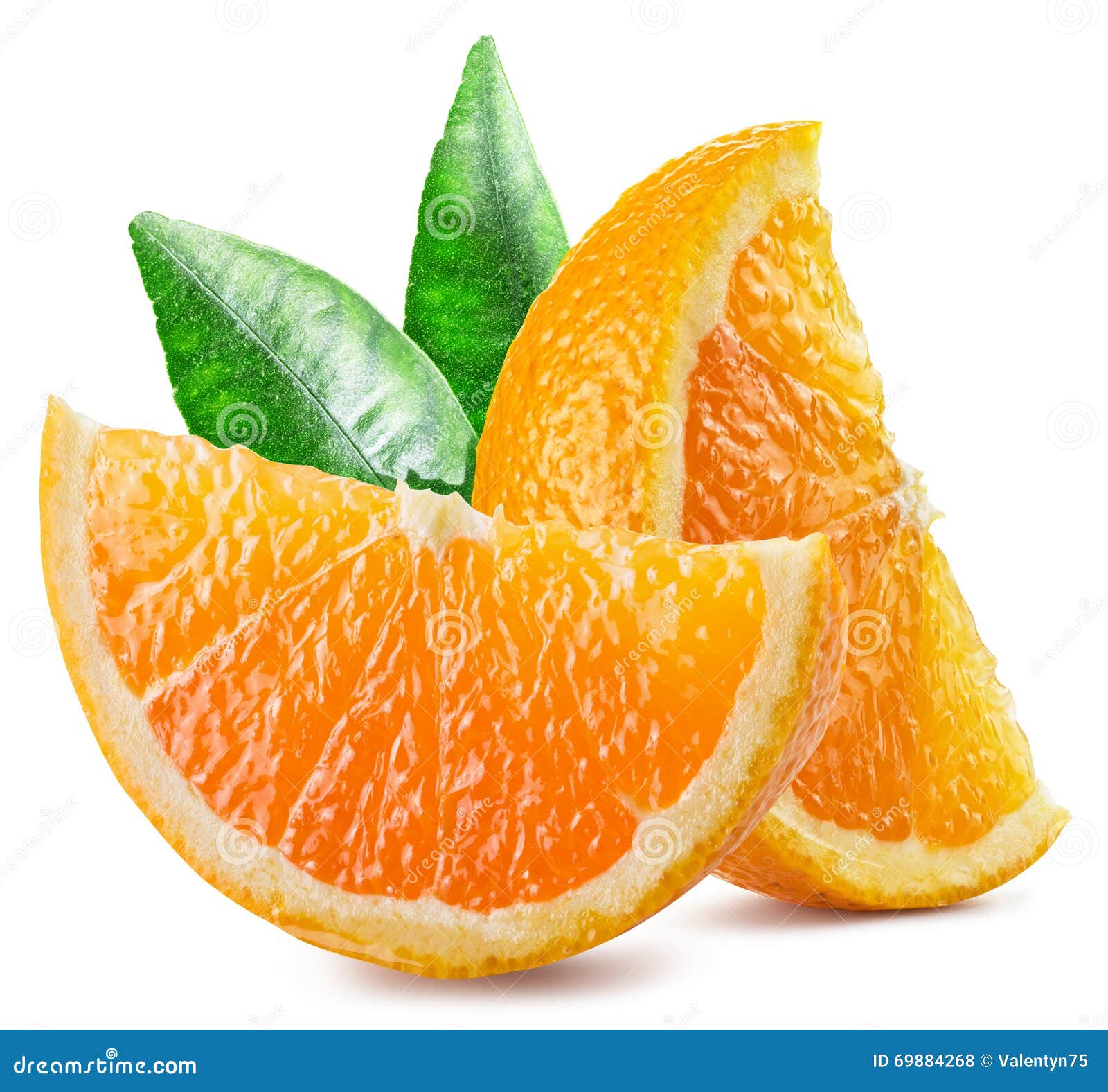 Two Segments of Orange Fruit with Leaves. Stock Photo - Image of slices ...