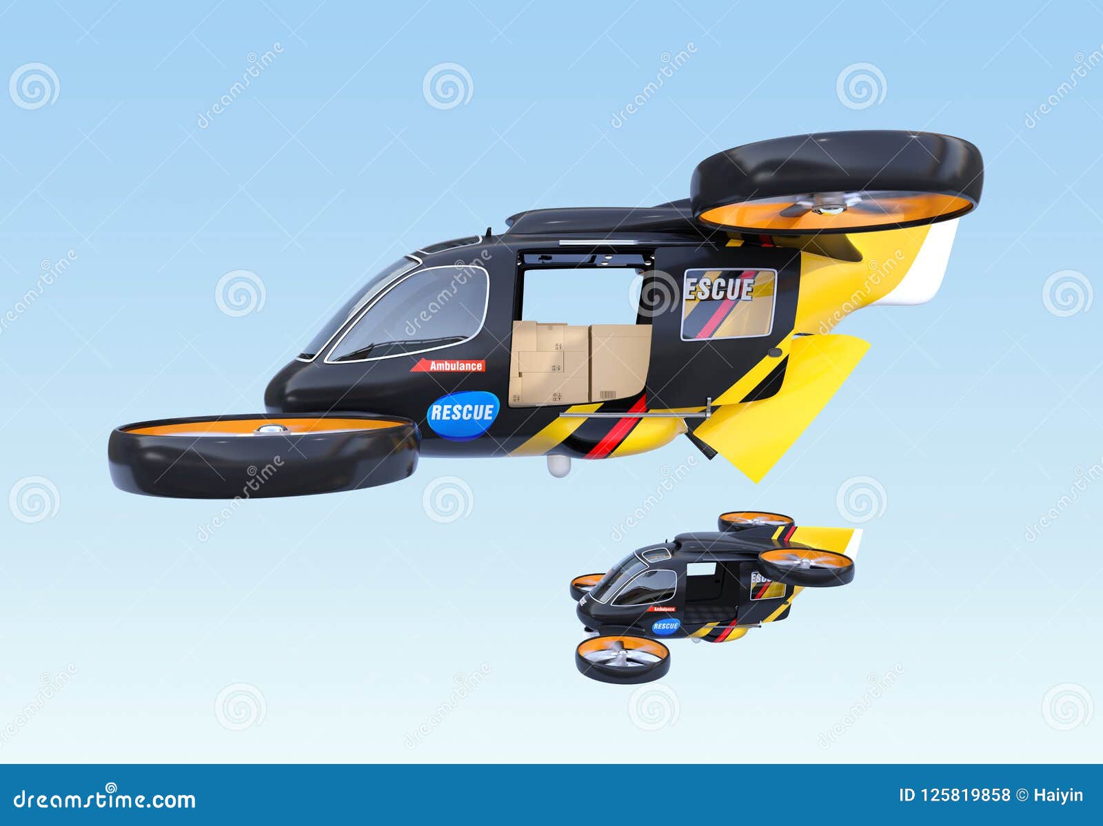 Two Self Driving Rescue Drones Hovering in the Sky Stock Illustration ...