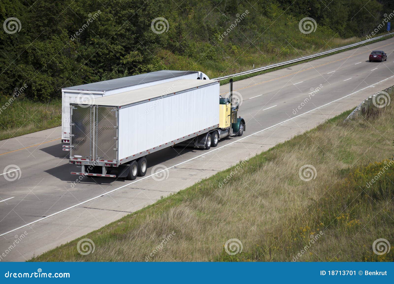 Two Semi Trucks on the Highway Stock Image - Image of forest, white ...
