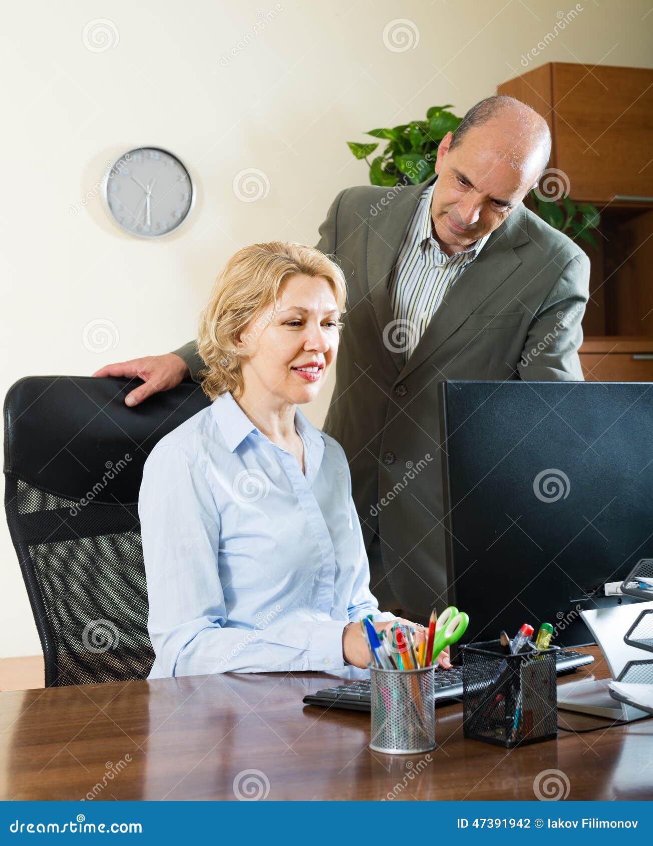 Two Senior Colleagues in Office Stock Photo - Image of elderly, desk ...