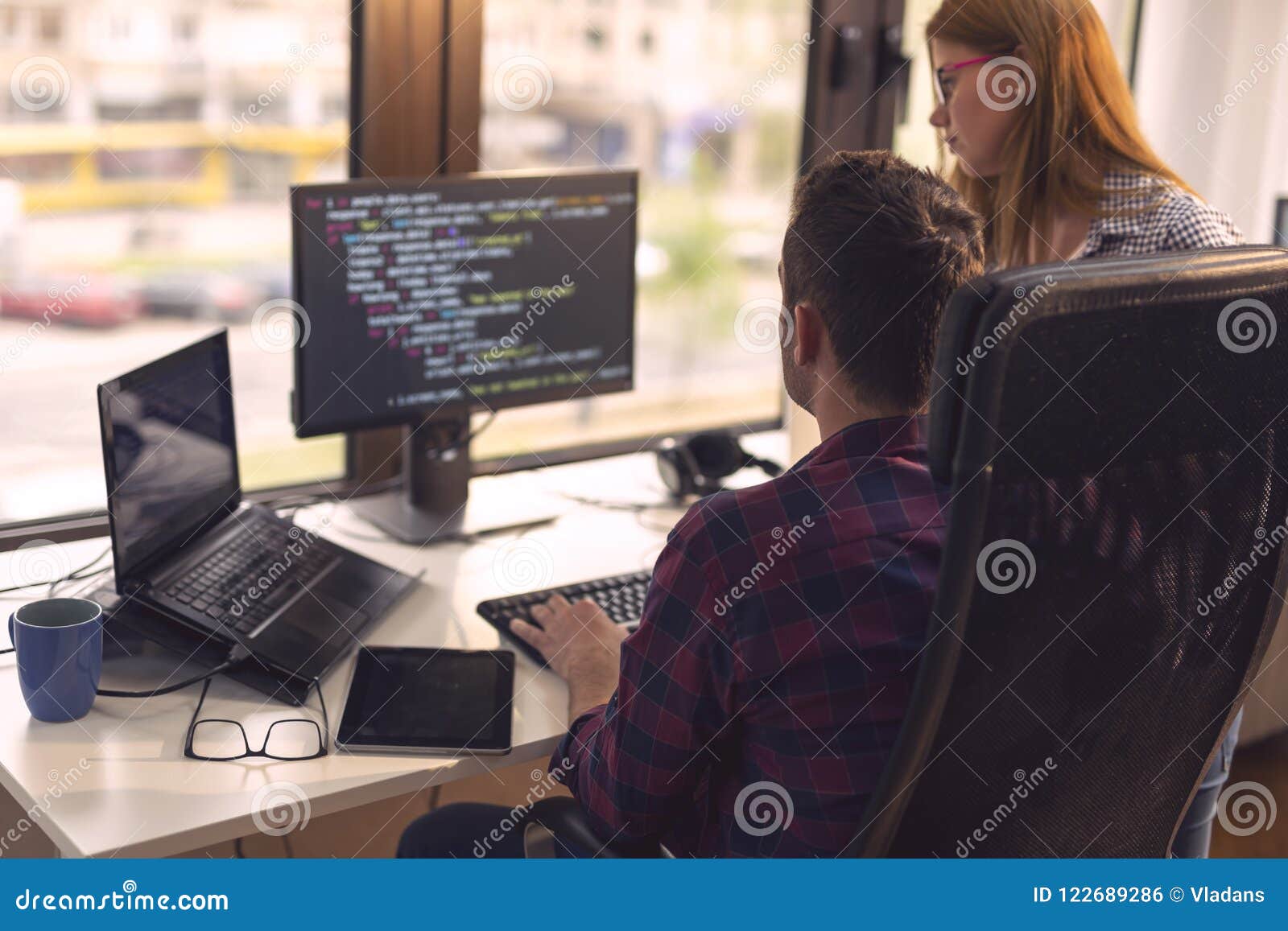 Senior developers working stock photo. Image of coffee - 122689286