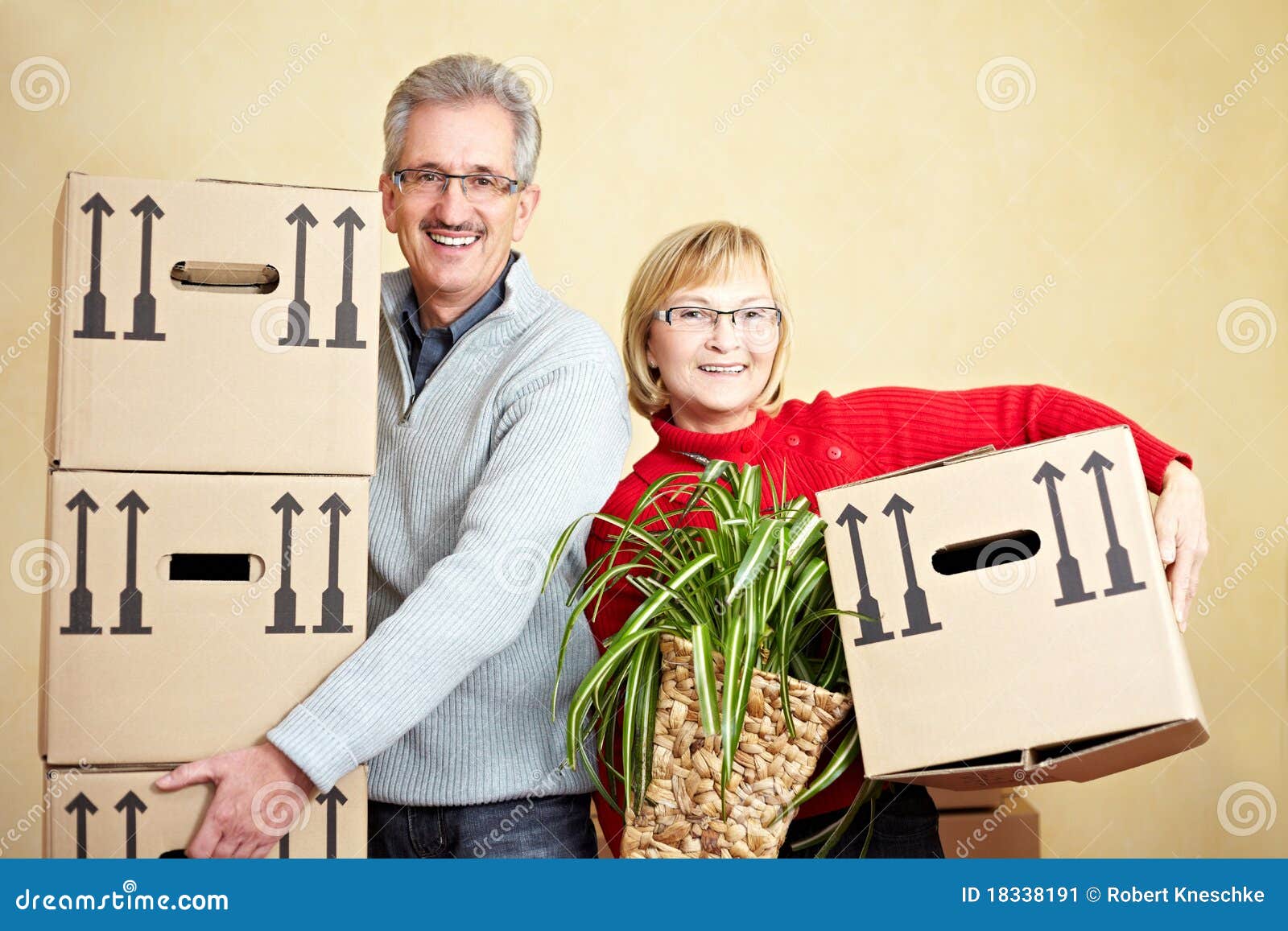 Two Senior People Carrying Packing Stock Image - Image of interior ...