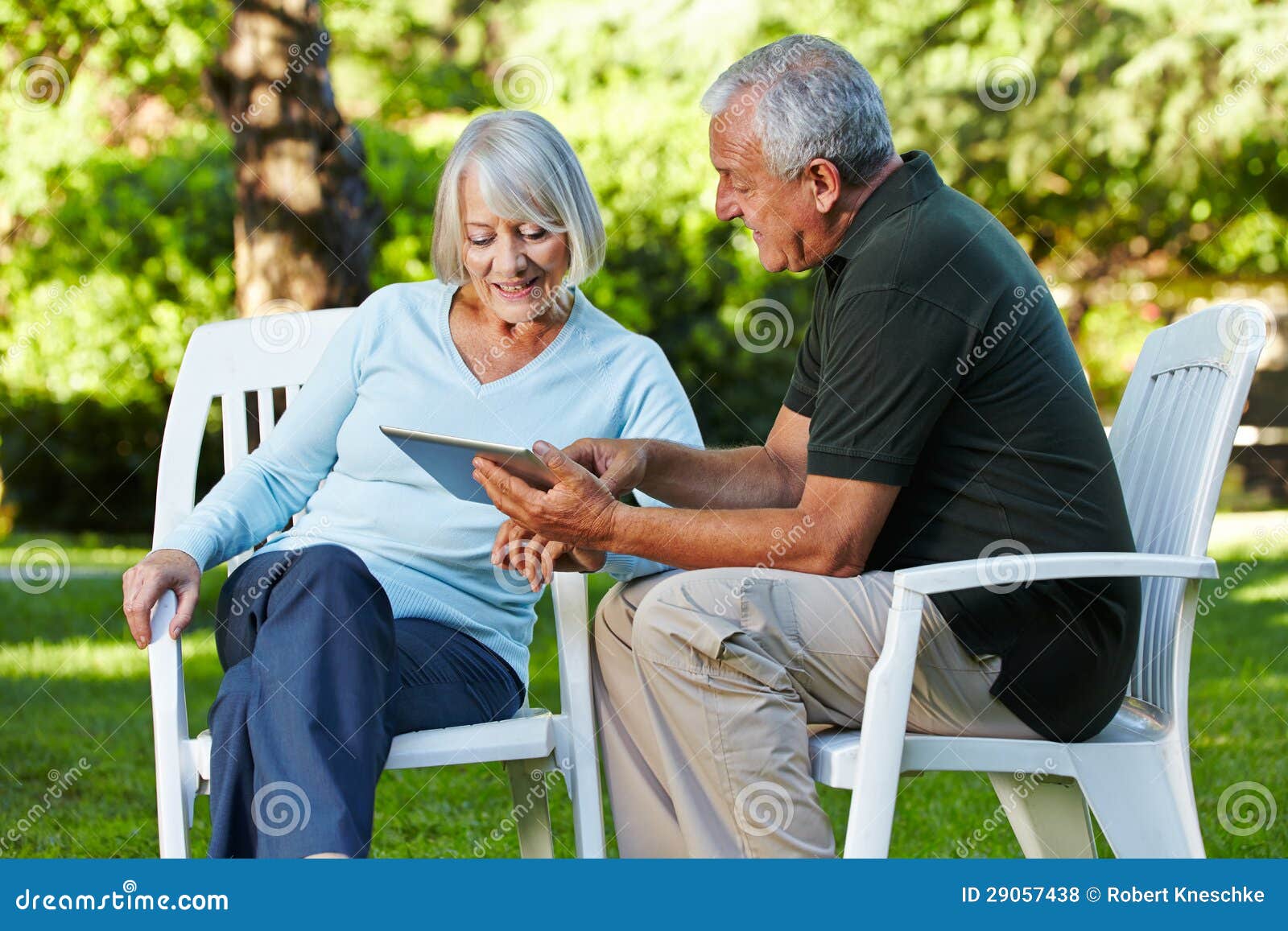 Two Senior People with Tablet PC Stock Photo - Image of rest, citizens ...