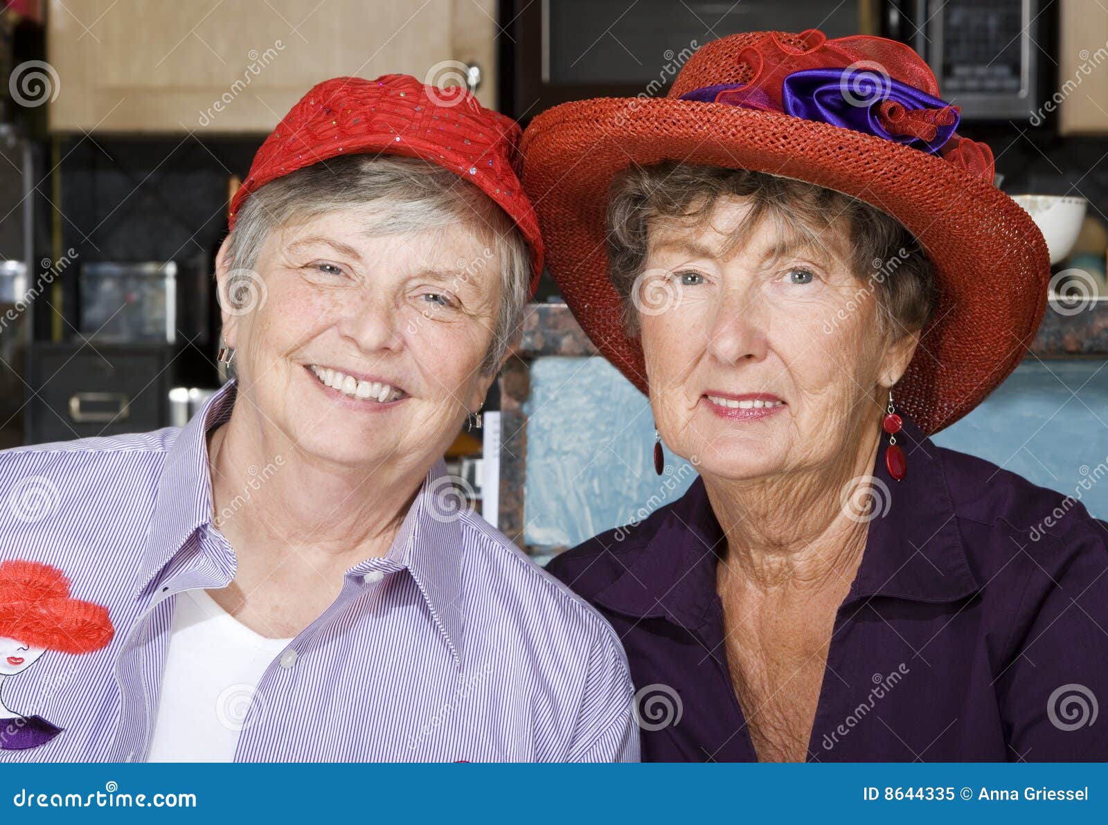 Two Senior Women Wearing Red Hats Stock Image - Image of cheerful ...