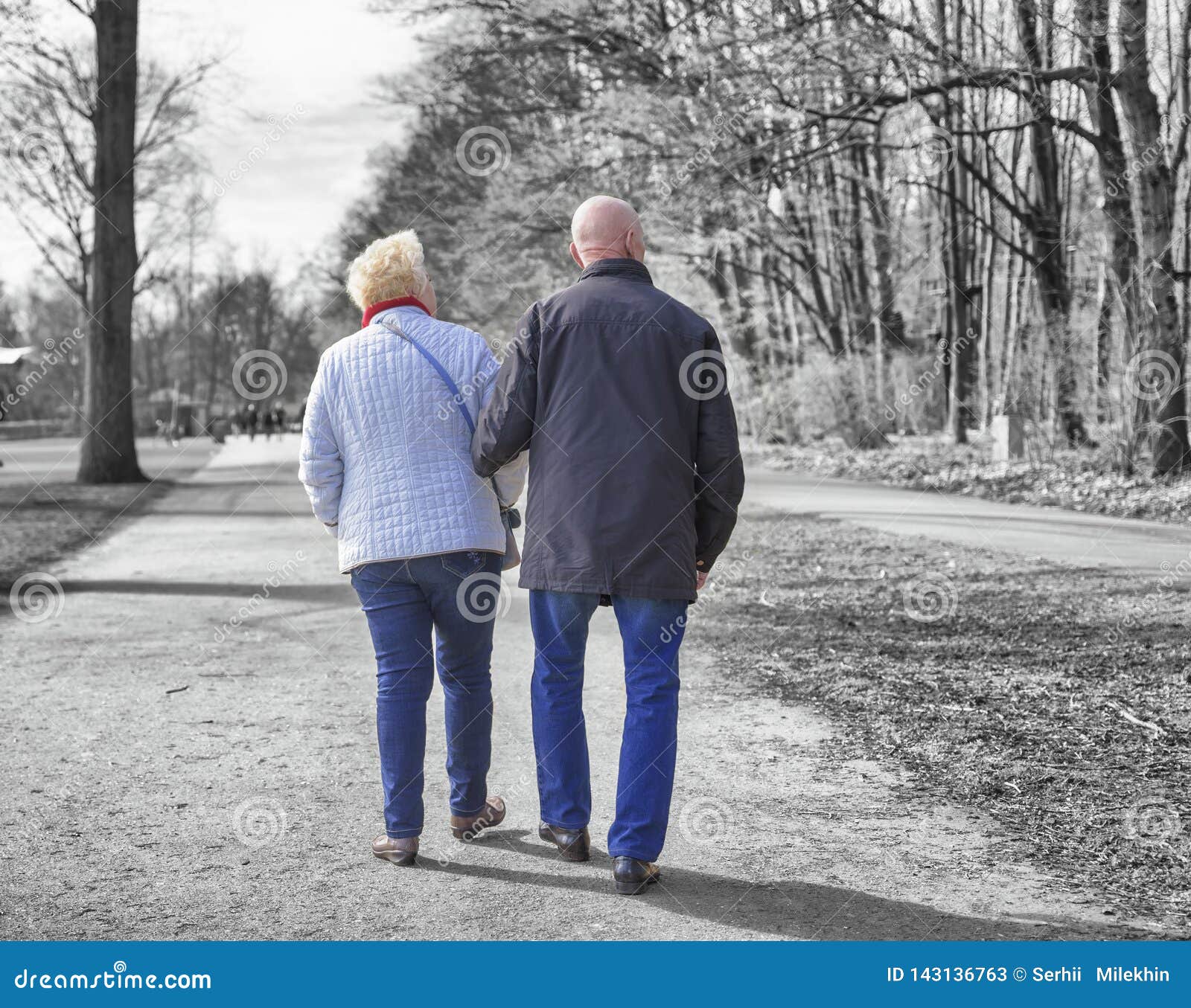 Two Seniors Walking in Spring Park Stock Image - Image of pensioner ...