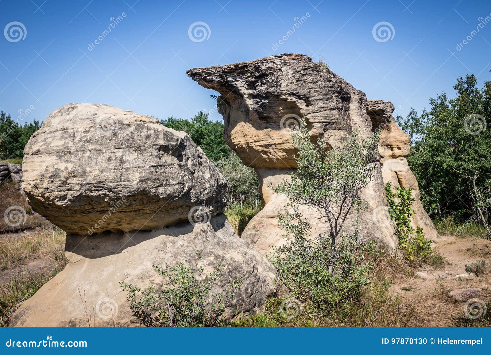 Two Separate Different Shaped Sandstone Rock Formations. Stock Photo ...