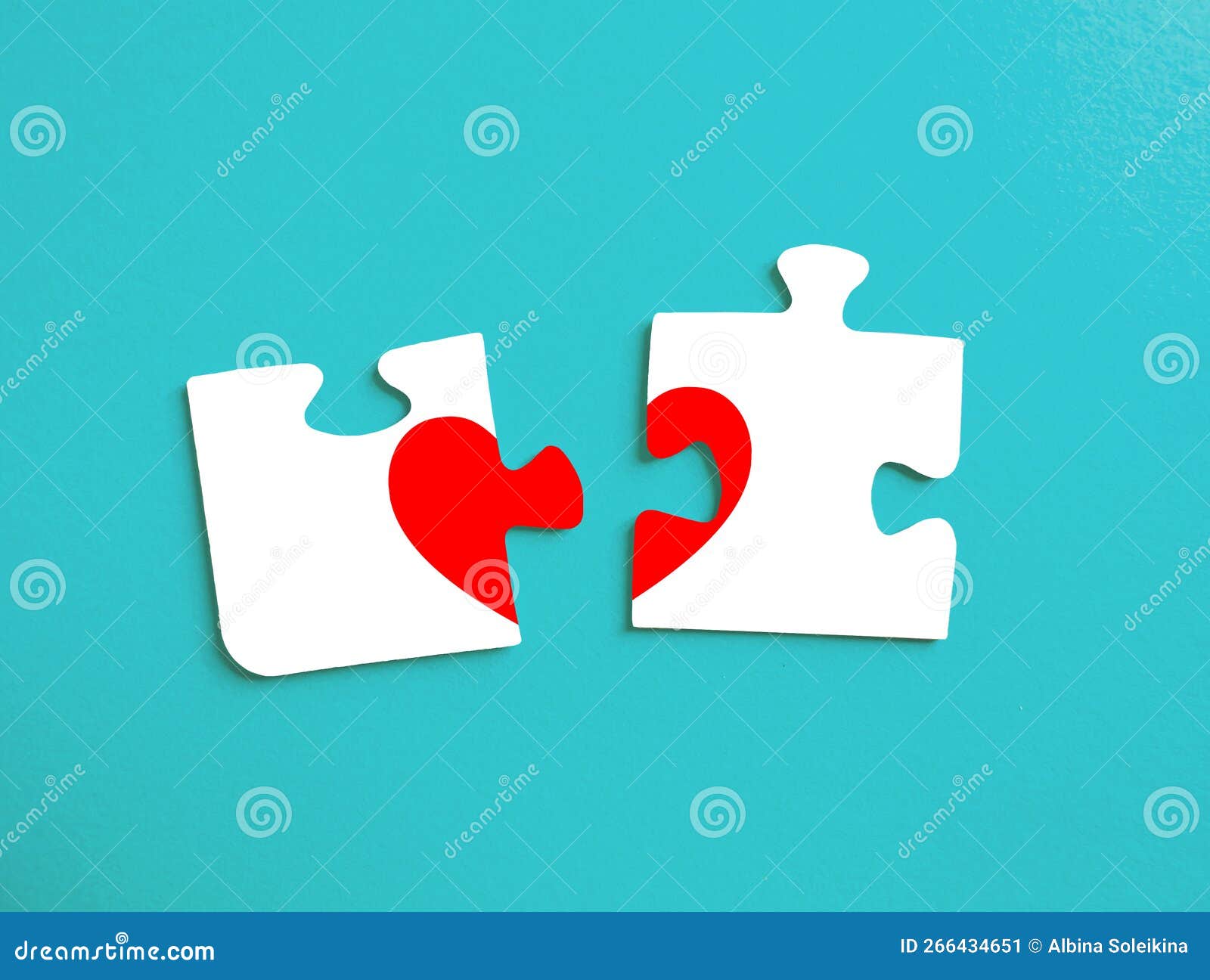 Two Separated Pieces of a Puzzle on a Turquoise Background with a Blank ...
