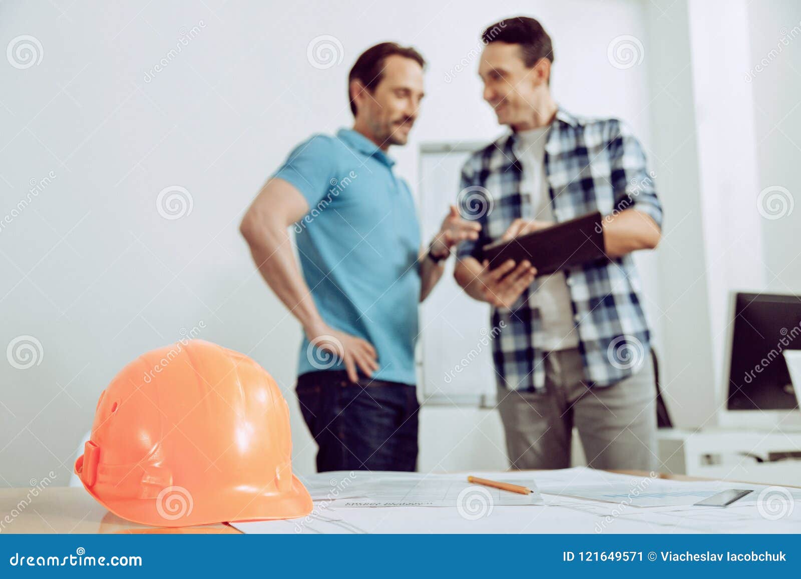 Two Serious Engineers Talking about Work Stock Image - Image of ...