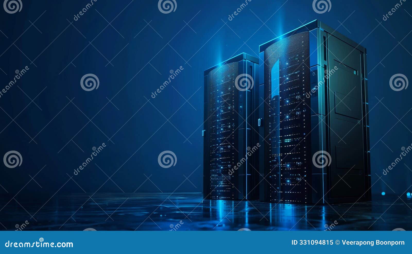 Two Servers with Shining Blue Light, Cyber Security Concept, Data Light ...