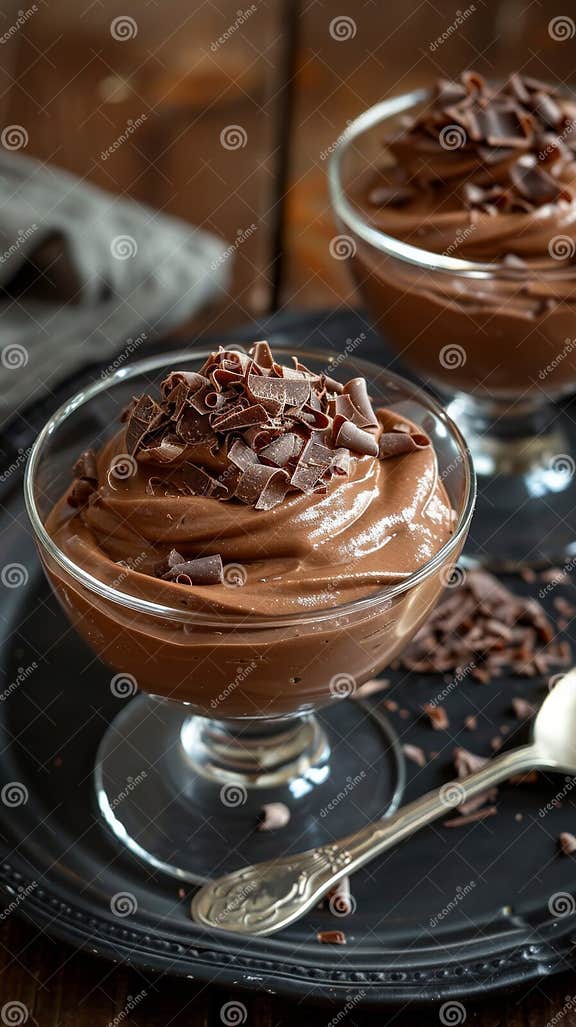 Two Servings of Delicious Chocolate Pudding Presented on a White Plate ...