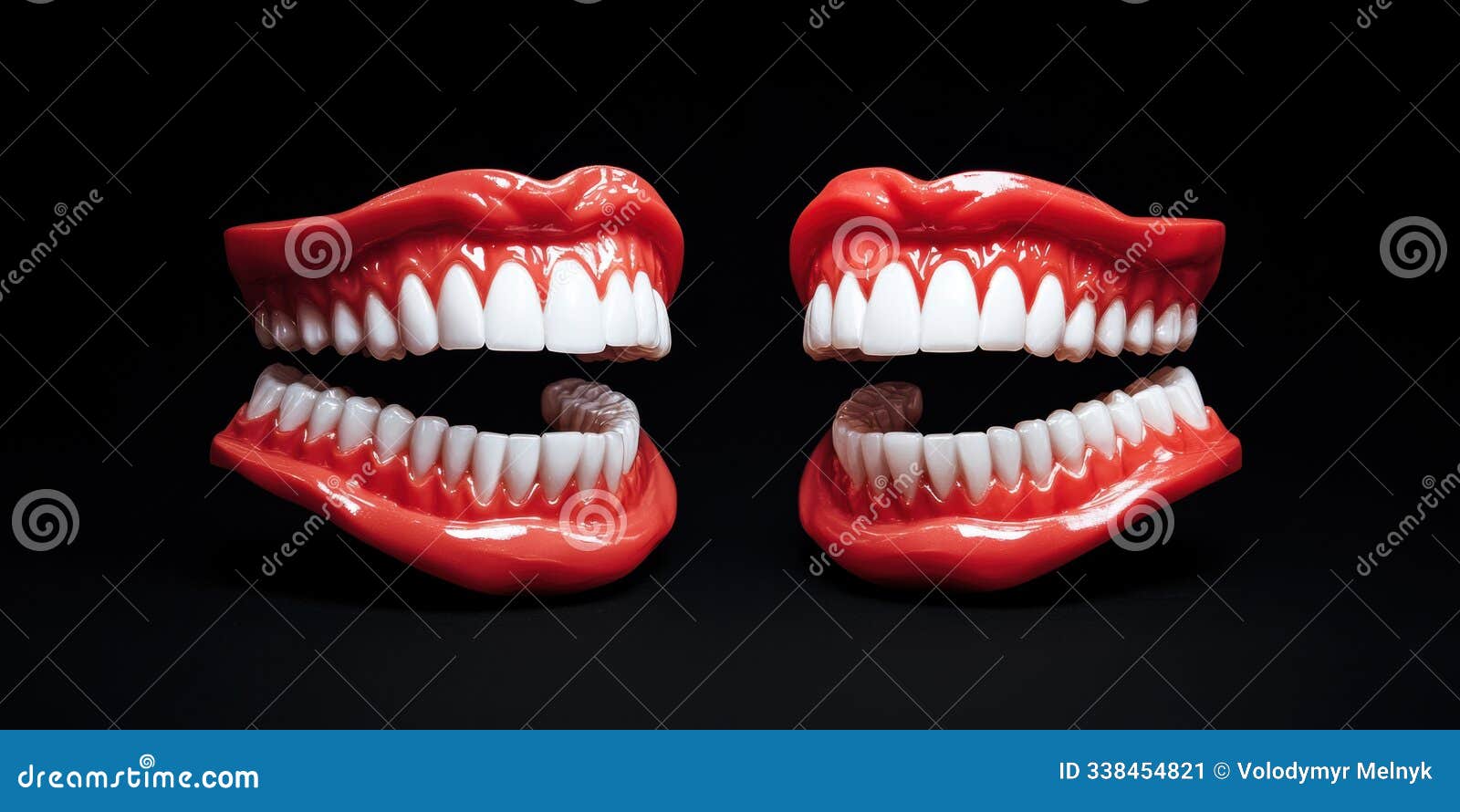 Two Sets of Dentures in Bold Red Highlight Importance of Dental ...
