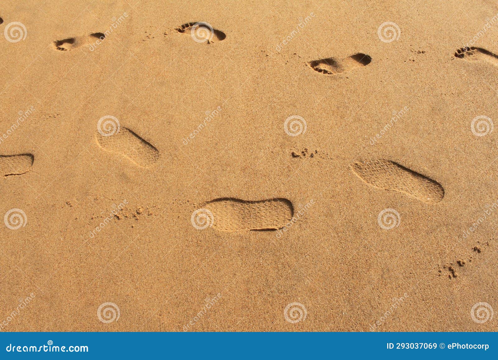 Two Sets of Footprints on the Sand One with Slippers and One Barefoot ...