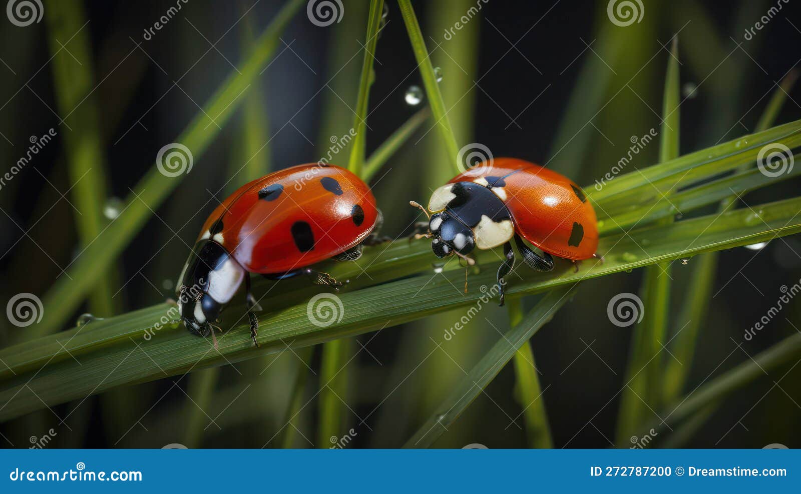 Two Seven-spotted Ladybugs on a Blade of Grass Stock Illustration ...