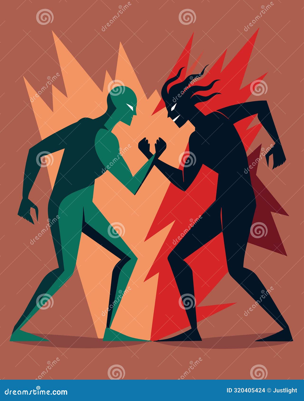 Two Shadowy Figures Entangled in a Fierce Struggle Representing the ...